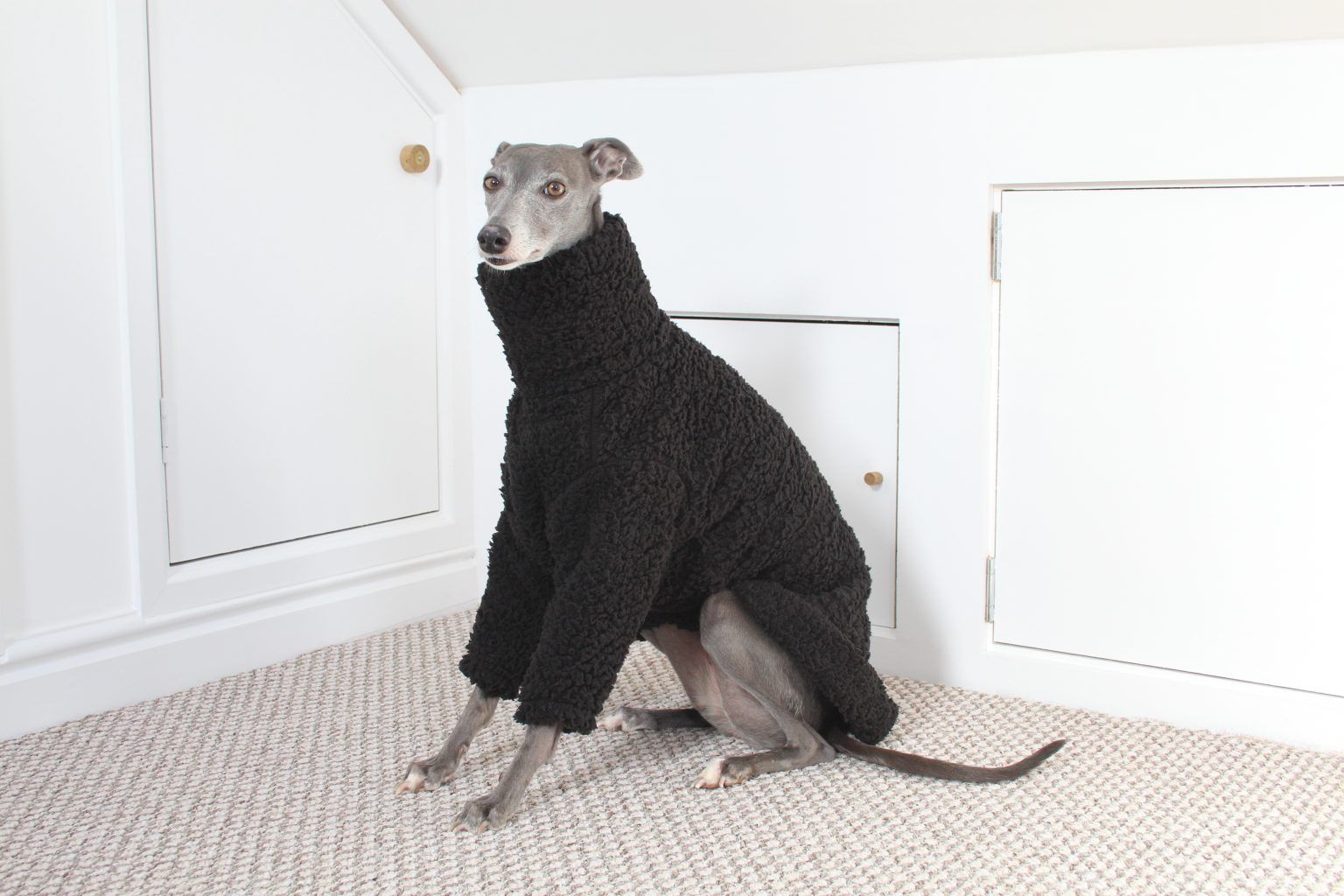 Black Fluffy Fleece Whippet Jumper | Greyhound Italian Lurcher