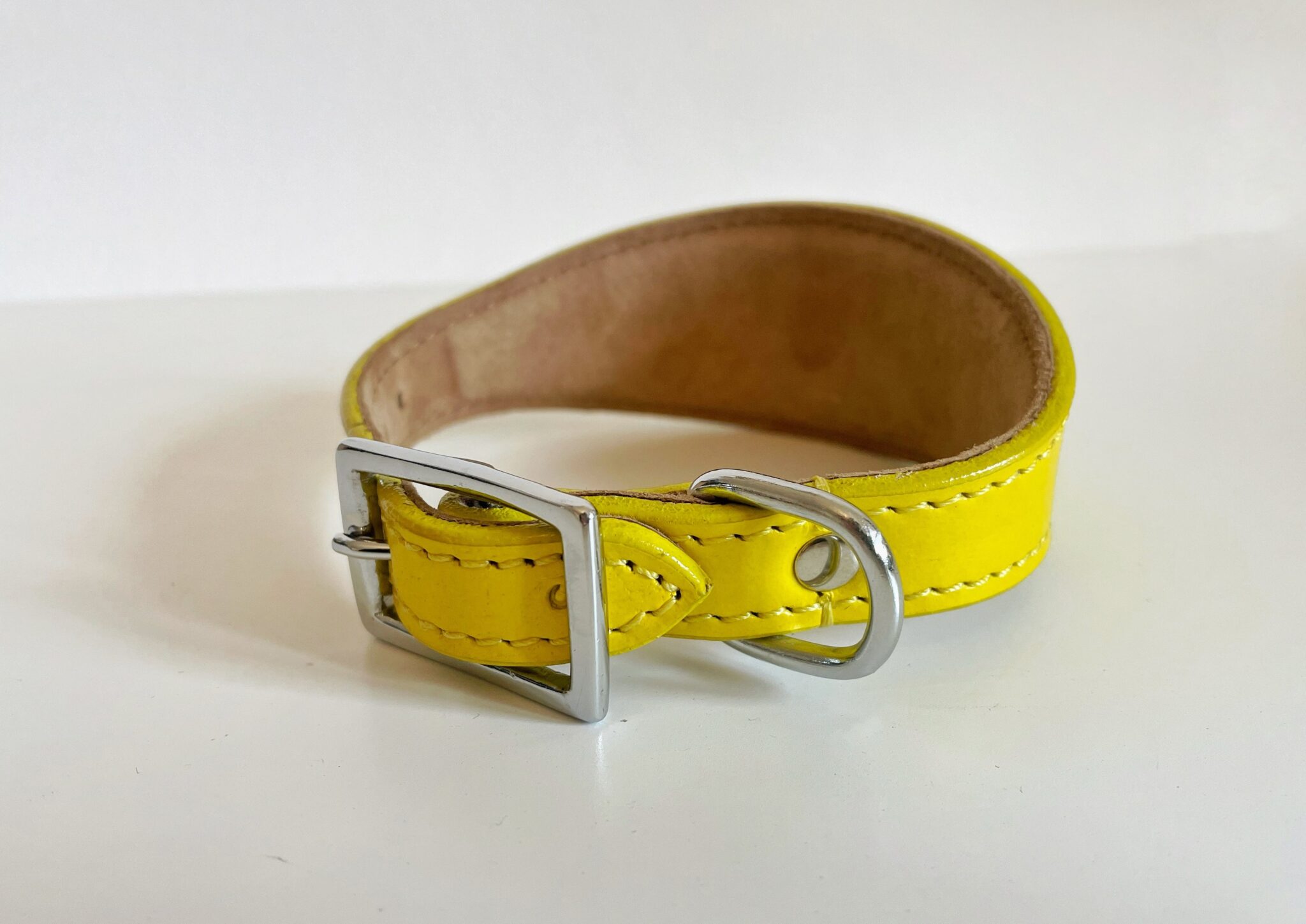 Yellow Leather Wide Whippet Greyhound Collar | Italian Lurcher